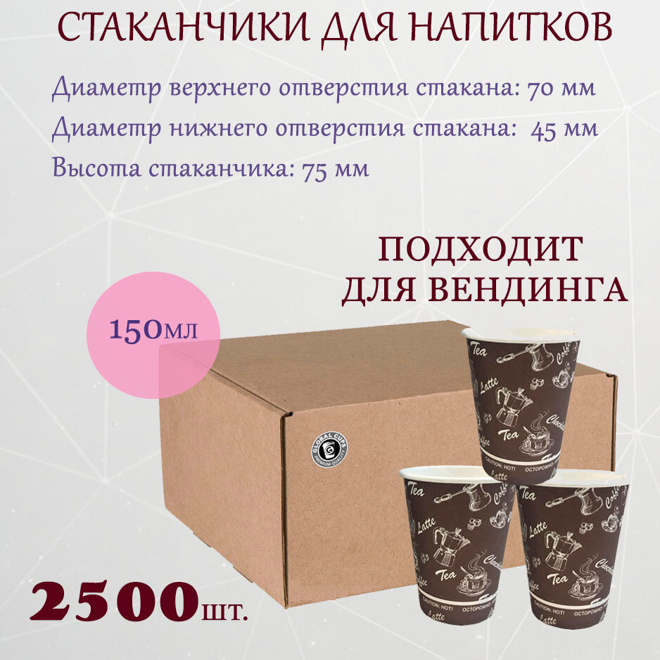 Стакан бумажный Global Cups 150 мл 70 мм, коробка, (2500шт.)