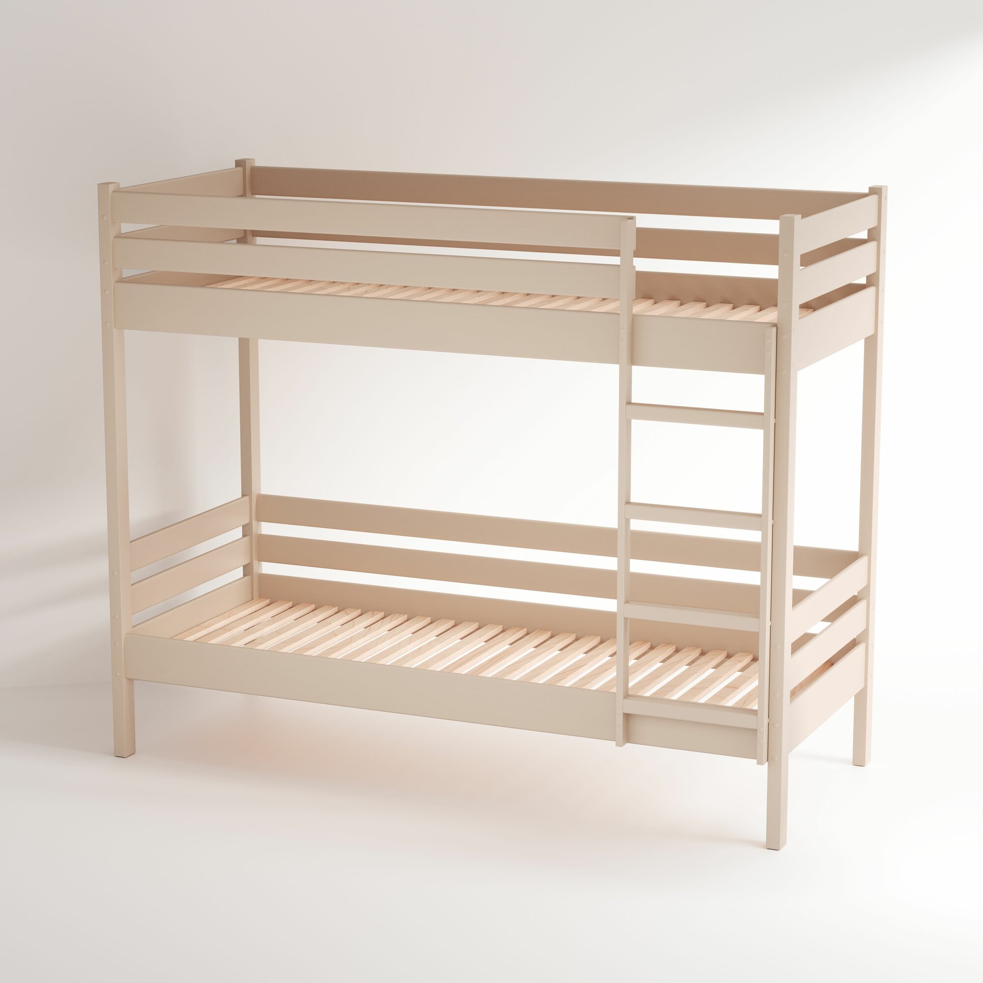 Кровать двухъярусная, 100х200 см, Hansales, из массива березы с защитным бортиком премиум качества, цвет слоновая кость