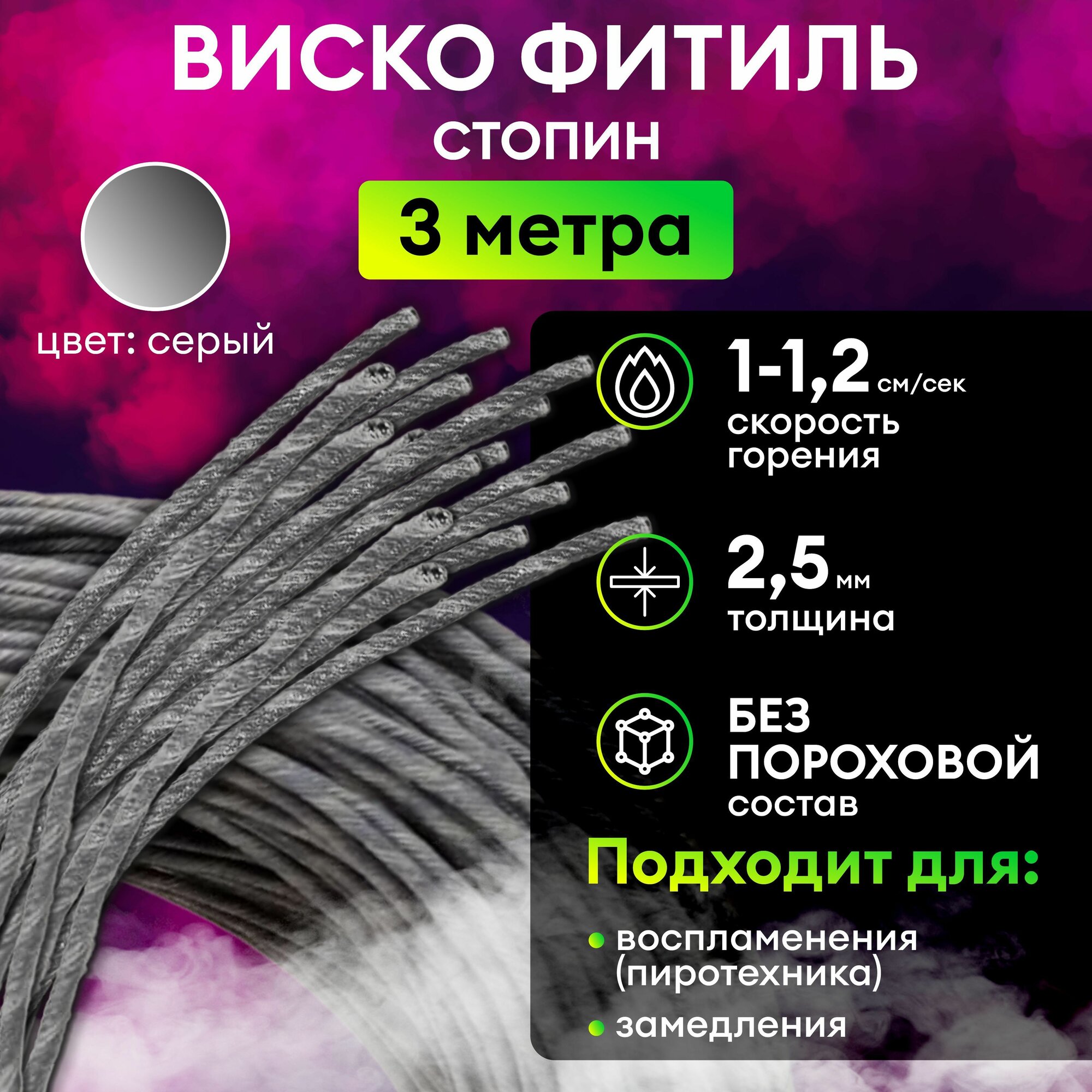 Фитиль/Бикфордов шнур/Виско шнур 3 метра