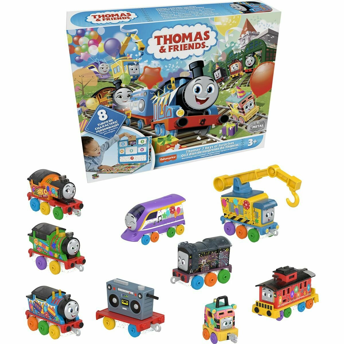 Fisher-Price Thomas & Friends Thomas 7 Days of Surprises /Игрушечные поезда Томас и его друзья, Готовые транспортные средства из 10 частей с грузом для детей в возрасте от 3 лет и старше