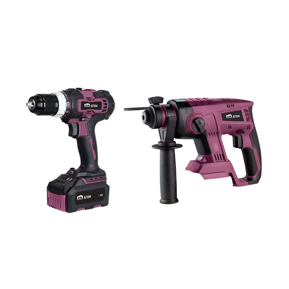 Набор электроинструмента аккумуляторный КМ атом дрель-шуруповерт CD-181 и перфоратор CRH-181 с АКБ и ЗУ