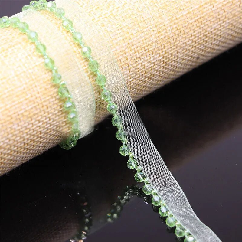 Кружевная тесьма с кристаллами 1.3см green