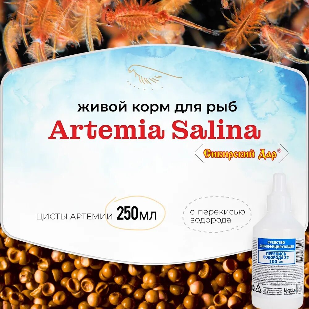 Живой корм для рыб "Сибирский дар" - Artemia Salina, 250 мл (с перекисью водорода) - яйца артемии (цисты)