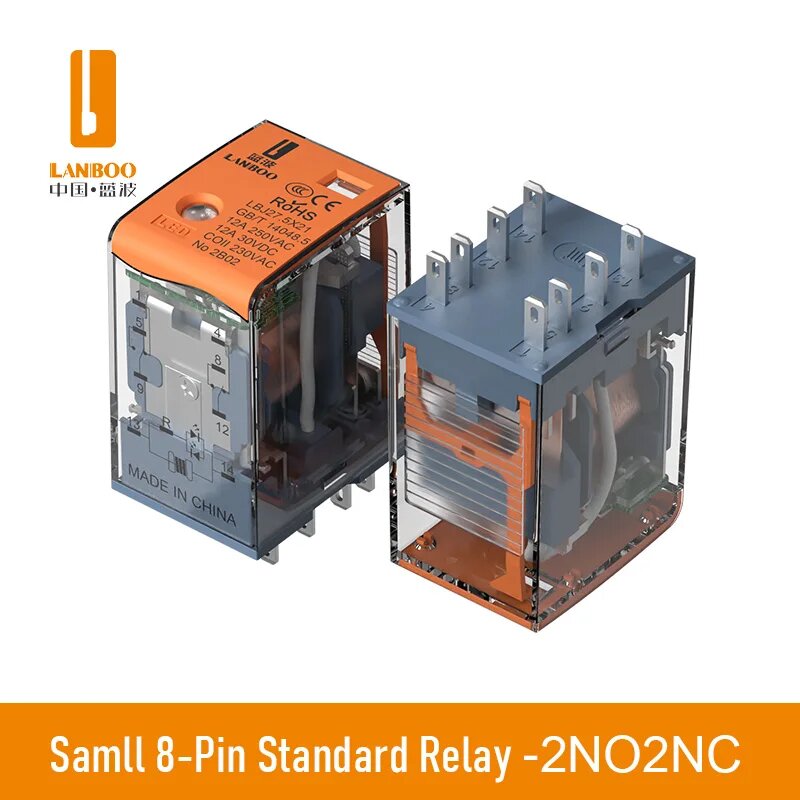Реле LANBOO LBJ21A 2NO2NC 8+4NO4NC 5A/12A 12/24/220В AC220V, Small 8Pin Relay