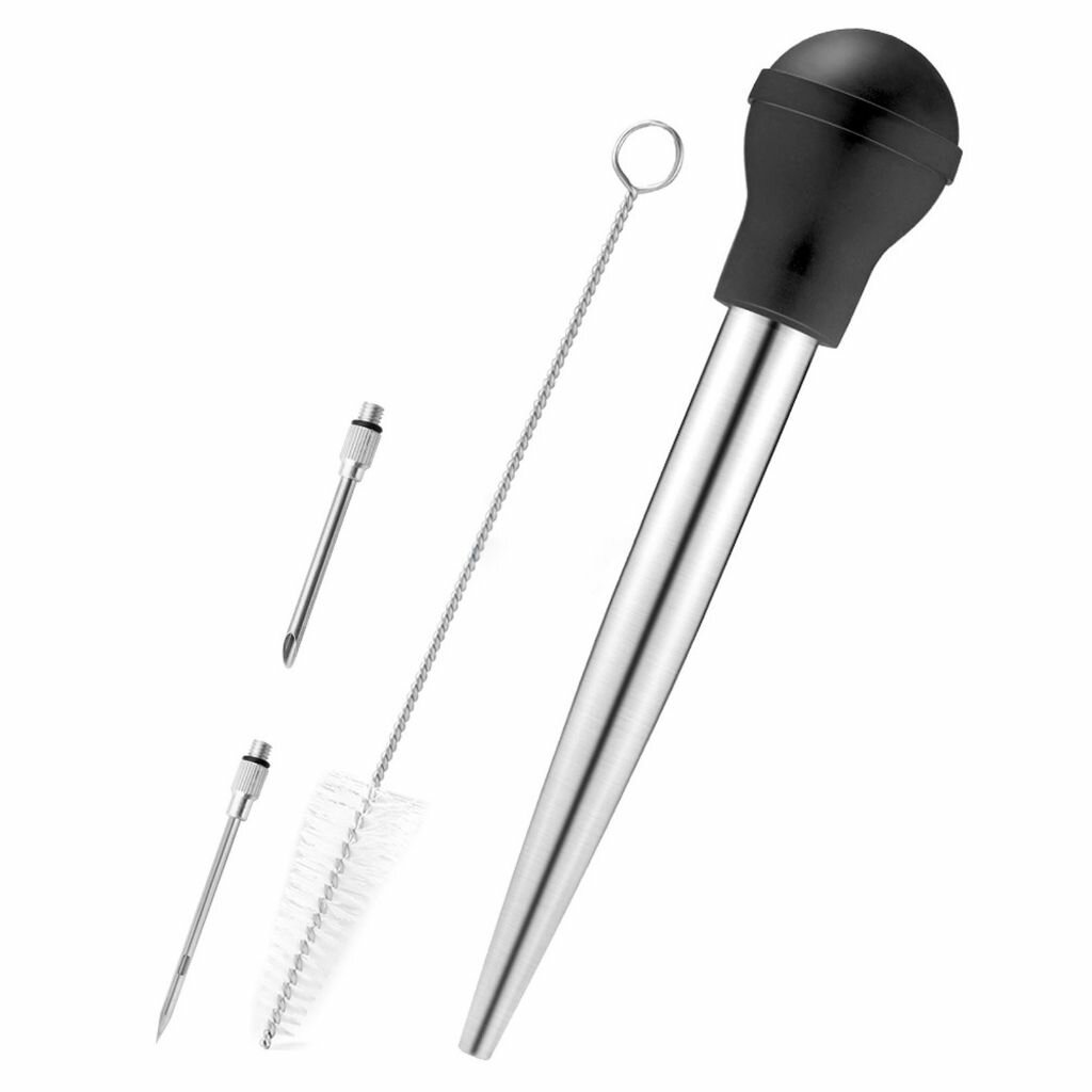 Набор для запекания индейки из нержавеющей стали с силиконовой грушею и иглой для мяса