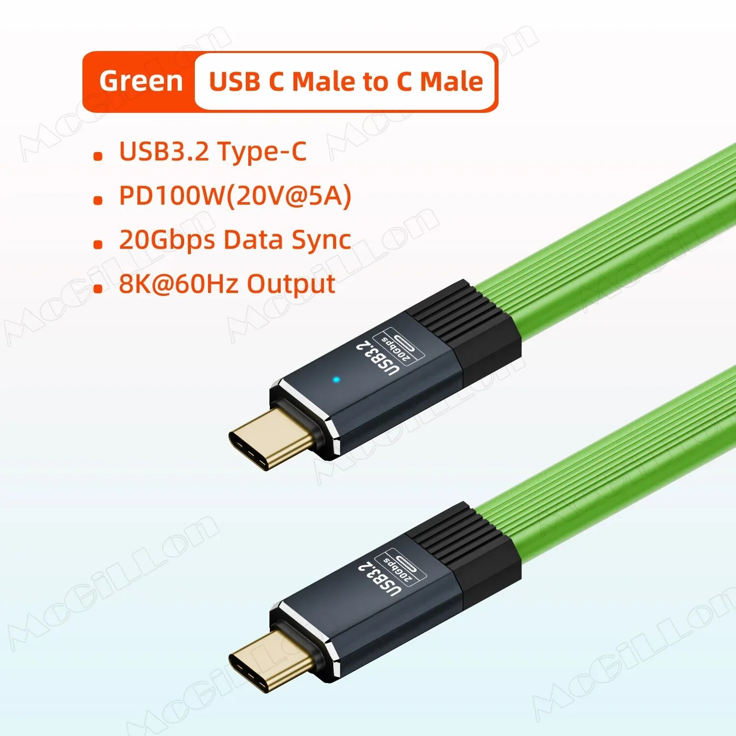 USB C - USB C кабель, Green, 0.5M, USB3.2, PD100W, 8K@60Hz
