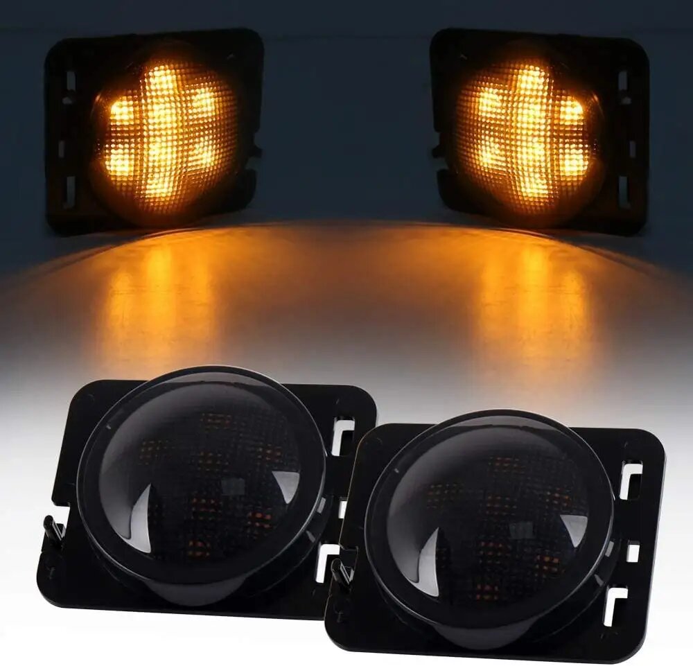 OVOVs 2 шт. дымчатый светодиод высокой яркости желтый боковой габаритный фонарь бокового крыла янтарный указатель поворота для JK 2007-2017 Jeep Wrangler