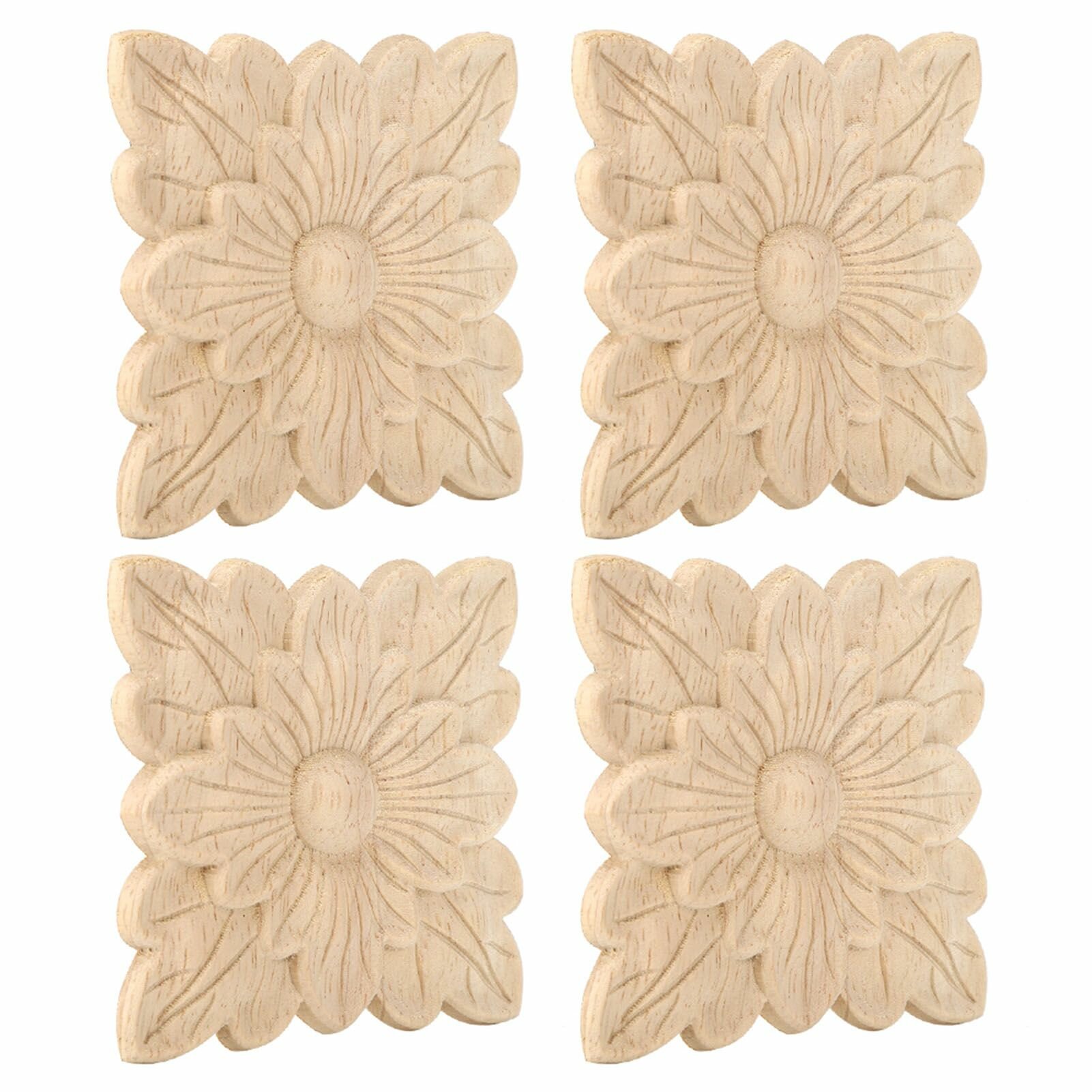 Красивые деревянные аппликации 4 шт, цветочный узор, деревянные резные мебельные украшения, аксессуары для декора садовых дверей