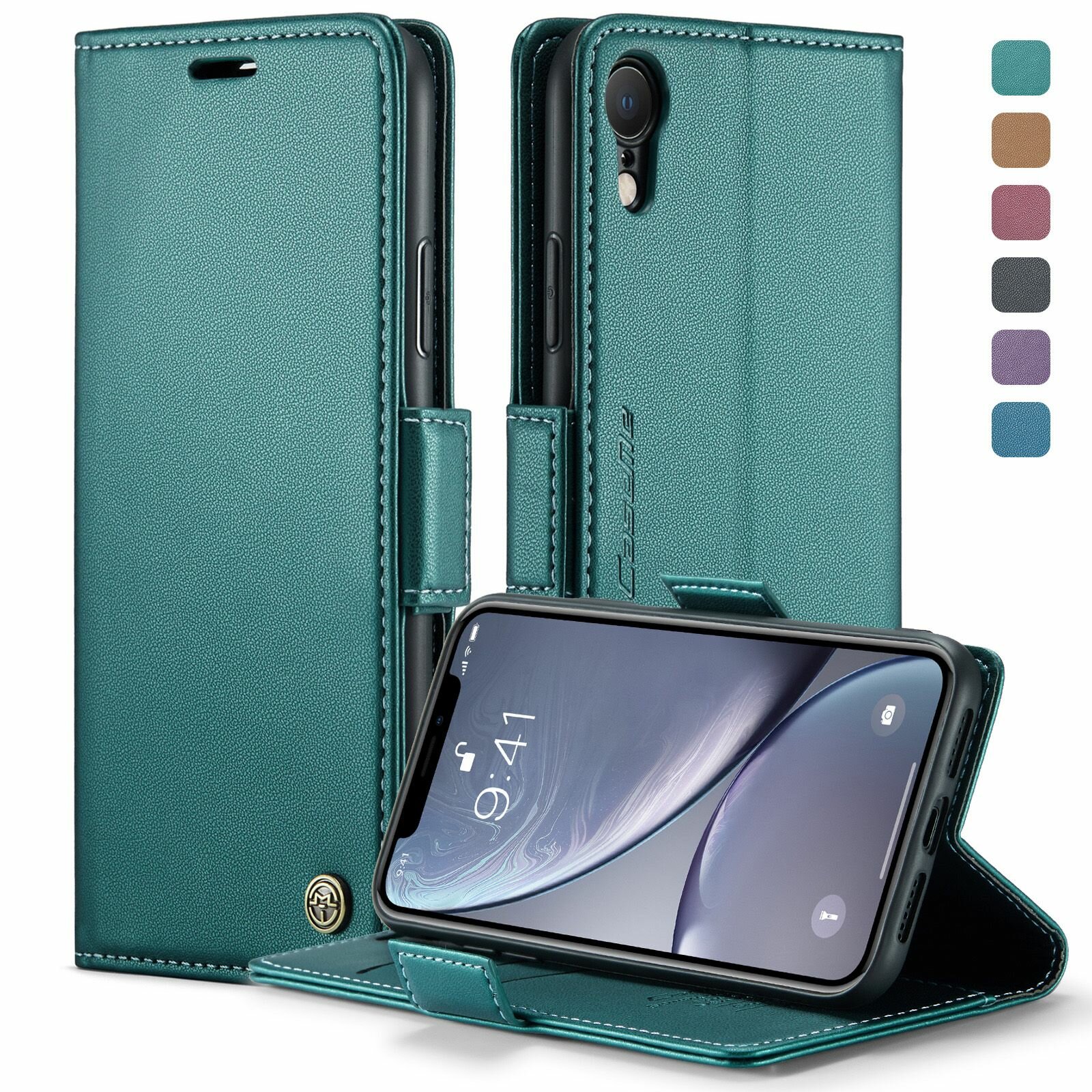 CaseMe Кожаный чехол для Apple iPhone XR / Айфон ХР RFID-блокировка, магнитная застежка, держатель для карт, подставка, противоударная, новинка