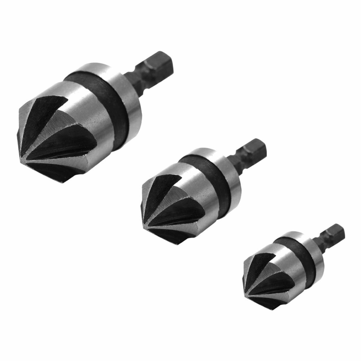 Набор из 3 шестигранных зенковок из углеродистой стали для быстросменных сверл по дереву и металлу