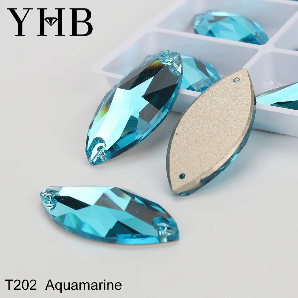 Стразы YHB аквамарин T202, 7x15 мм, 42шт