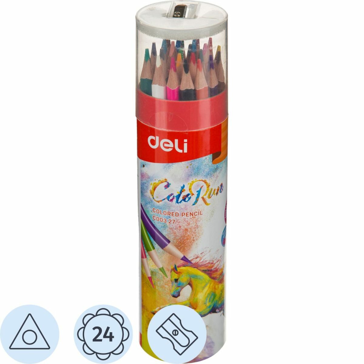 Карандаши цветные 24 цвета Deli EC00327 ColoRun (L=175мм, d=2.9мм, точилка) карт. тубус (1791516), 12 уп.