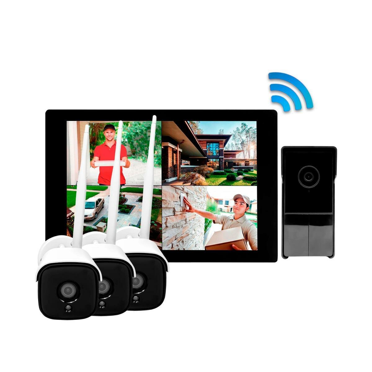 Цветной Wi-Fi домофон TUYA с 3 камерами - SkyNet (1+3)-1000-HD (N49989RA): HD экран 10 дюймов, 3MP вызывная видеопанель и уличные видеокамеры 3MP