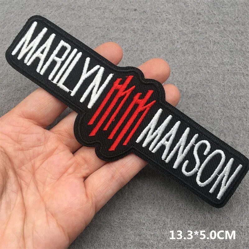 Вышивка Marilyn Manson, 13.3*5.0см, черный, белый