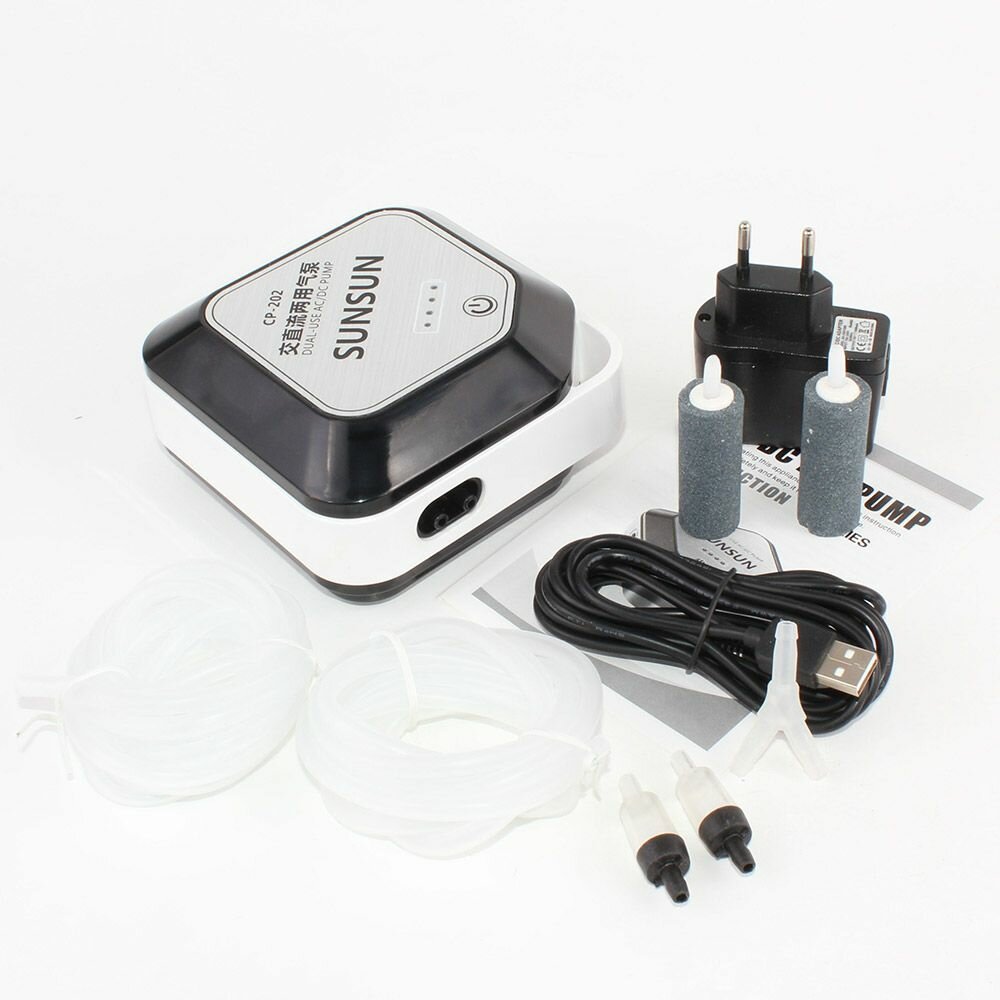 Компрессор с аккумулятором SunSun CP-202 для аквариумов (300 ч/л, 1,5 Вт.)