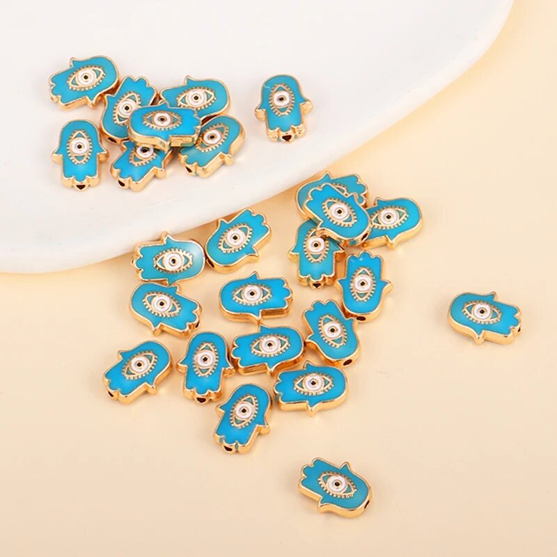 Голубые бусины Hamsa, 10шт, эмаль