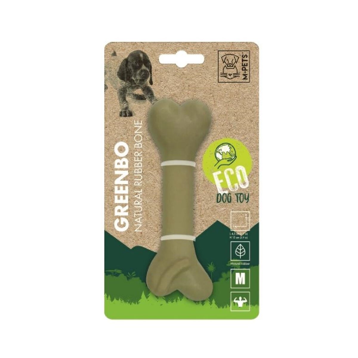 M-PETS Игрушка для собак кость из натурального каучука гринбо M, 15см