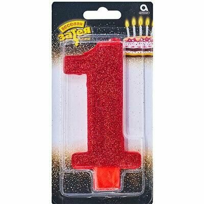 Свеча для торта Веселая затея "Цифра 1", Гигант, глиттер, 13 см
