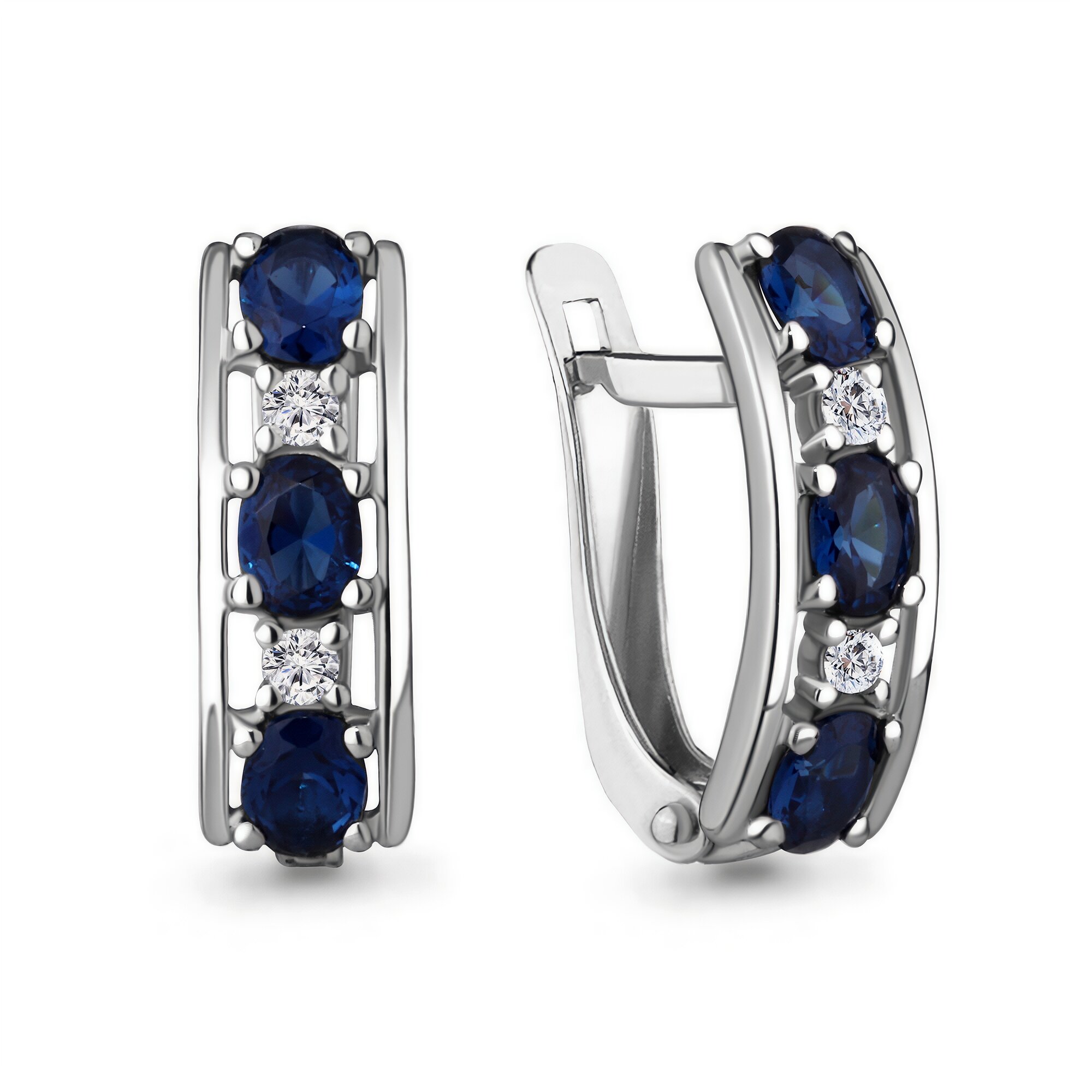 Серьги, серебро, 925 проба, родирование, сапфир синтетический, фианит