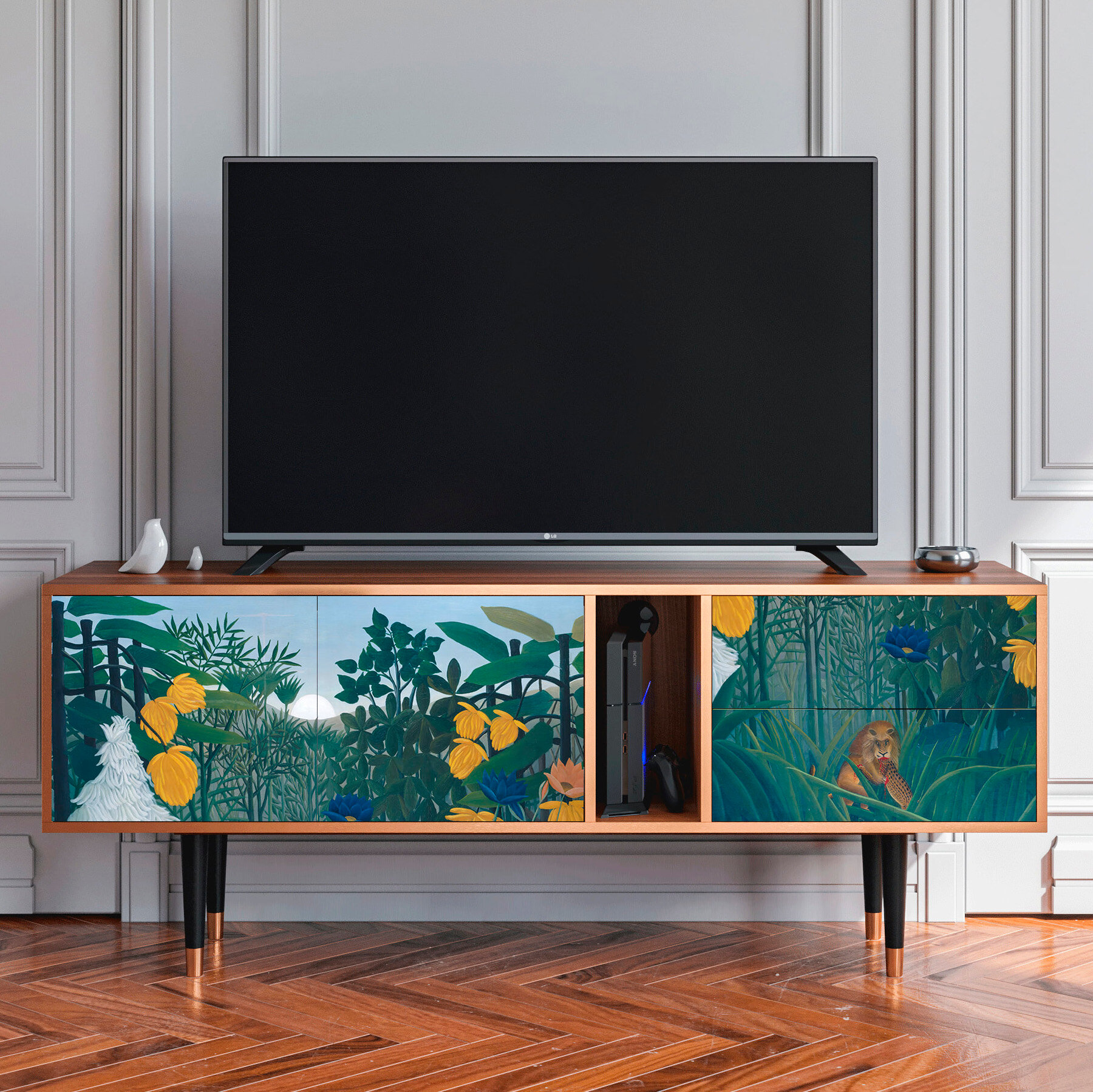 ТВ-Тумба - STORYZ - T1 The Repast of the Lion by Henri Rousseau, Размер - 170 x 69 x 48 см, Цвет корпуса - , Орех