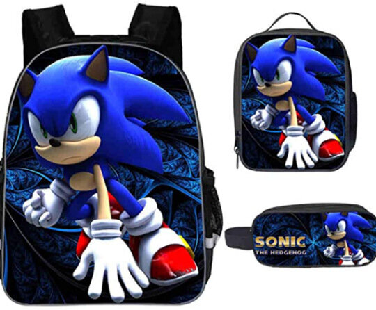 Трансграничный новый продукт Sonic, сумка для начальной школы, комплект из трех предметов, рюкзак с героями мультфильмов, рюкзак, пенал