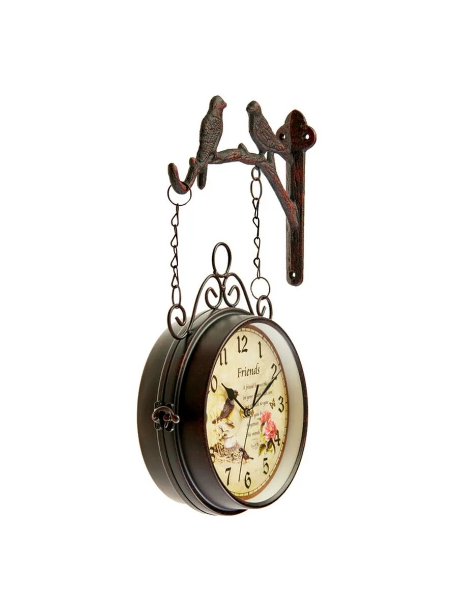 Двусторонние настенные часы с птичками и цветами