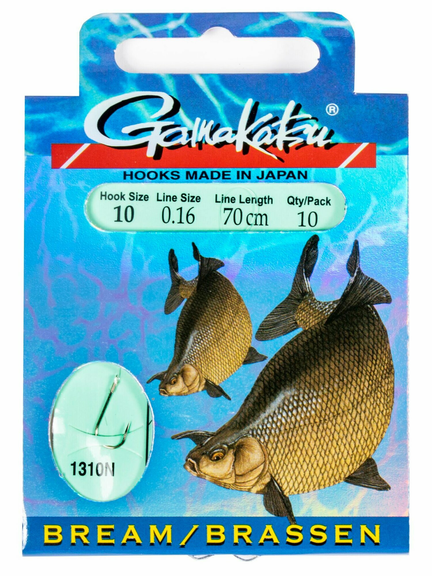 Крючки для рыбалки с поводком металлические набор на щуку и сома, Gamakatsu Booklet BREAM 1310N разм. 10-0.18мм 70см 10шт, снасти карповые летние Япония
