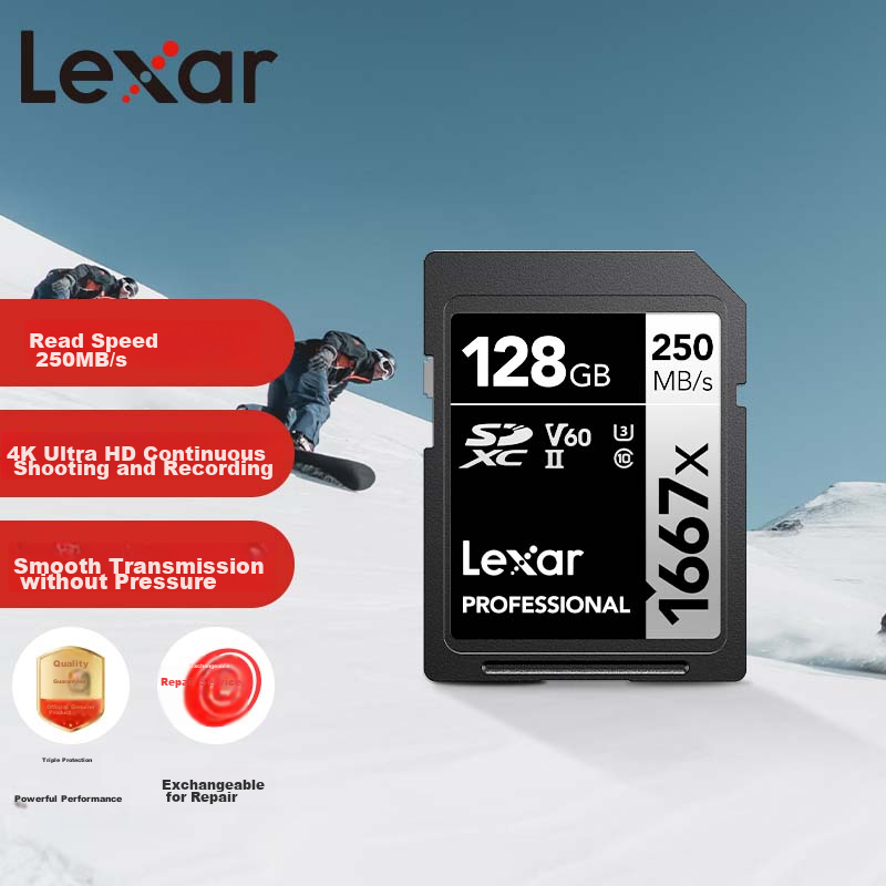 Lexar 128GB SD Memory Card, U3 V60 4K Digital Camera Memory Card, Read 250MB/s, Write 120MB/s, Dual-Row Gold Finger (1667x Pro)