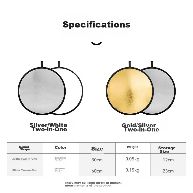 Dipuer 60CM Two-In Reflector, Live Streaming Photography Portable Fill Light, Foldable Fill Board, Portable Outdoor Photography Softbox, Gold Silver Black White Light Board, Shooting Prop