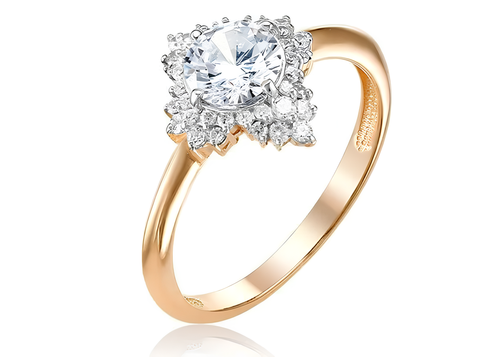 Перстень, красное золото, 585 проба, родирование, фианит