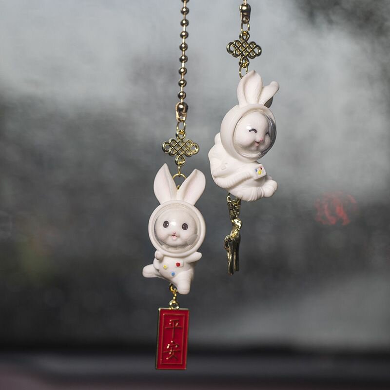 Новый космонавт, кролик, морковный домик, подвеска для зеркала заднего вида, креативная индивидуальная автомобильная декорация