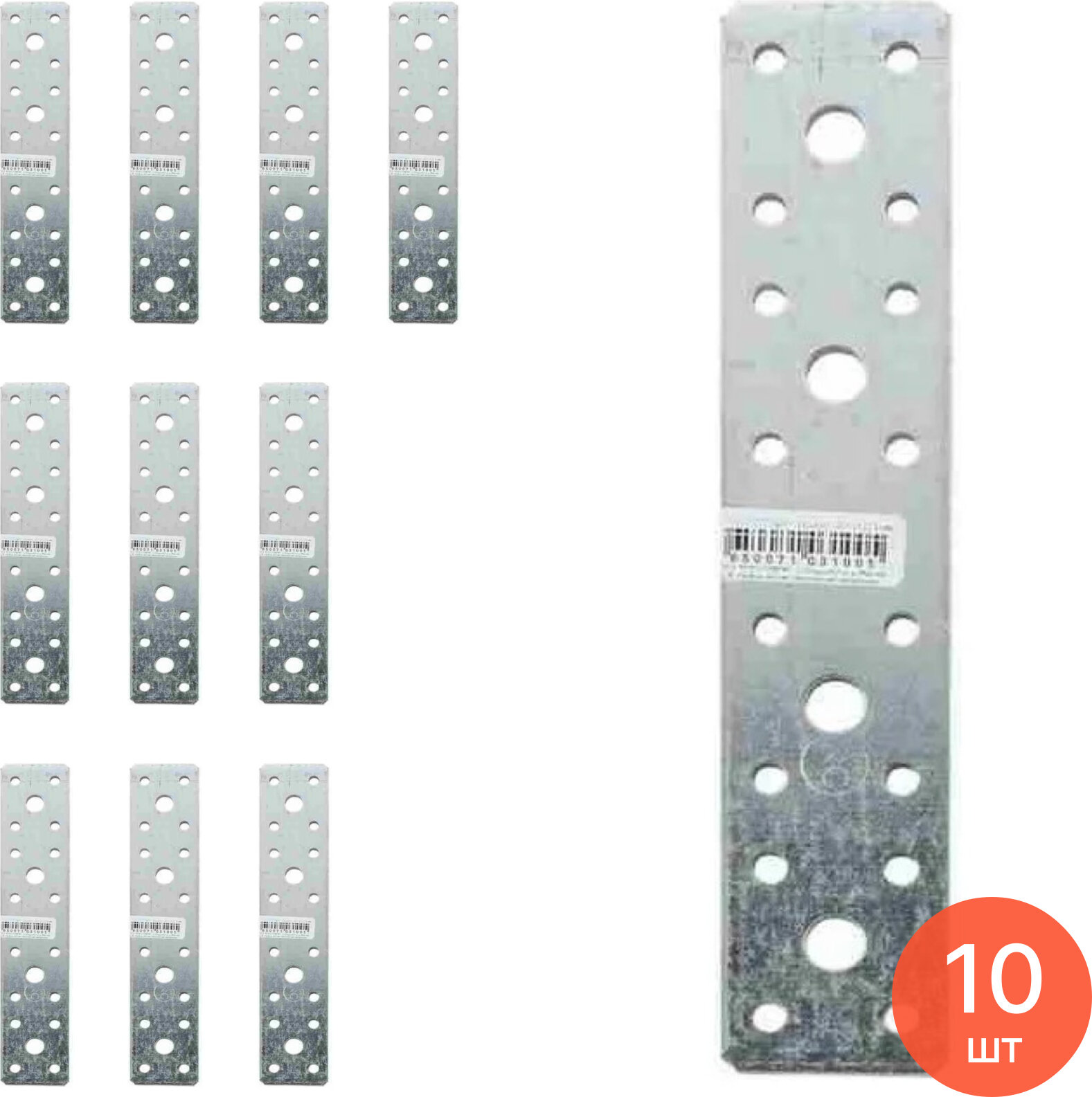 Пластина крепежная Rock Solid Connection / Рок Солид Коннекшн для деревянных конструкций, из оцинкованной стали, размером 180×35×2мм / строительство и ремонт (комплект из 10 шт)