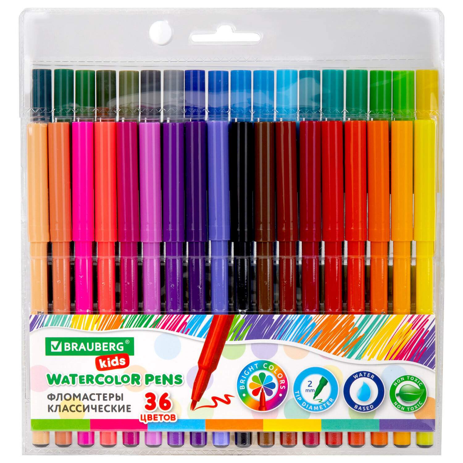 Фломастеры Brauberg "Kids", классические, 36 цветов, вентилируемый колпачок