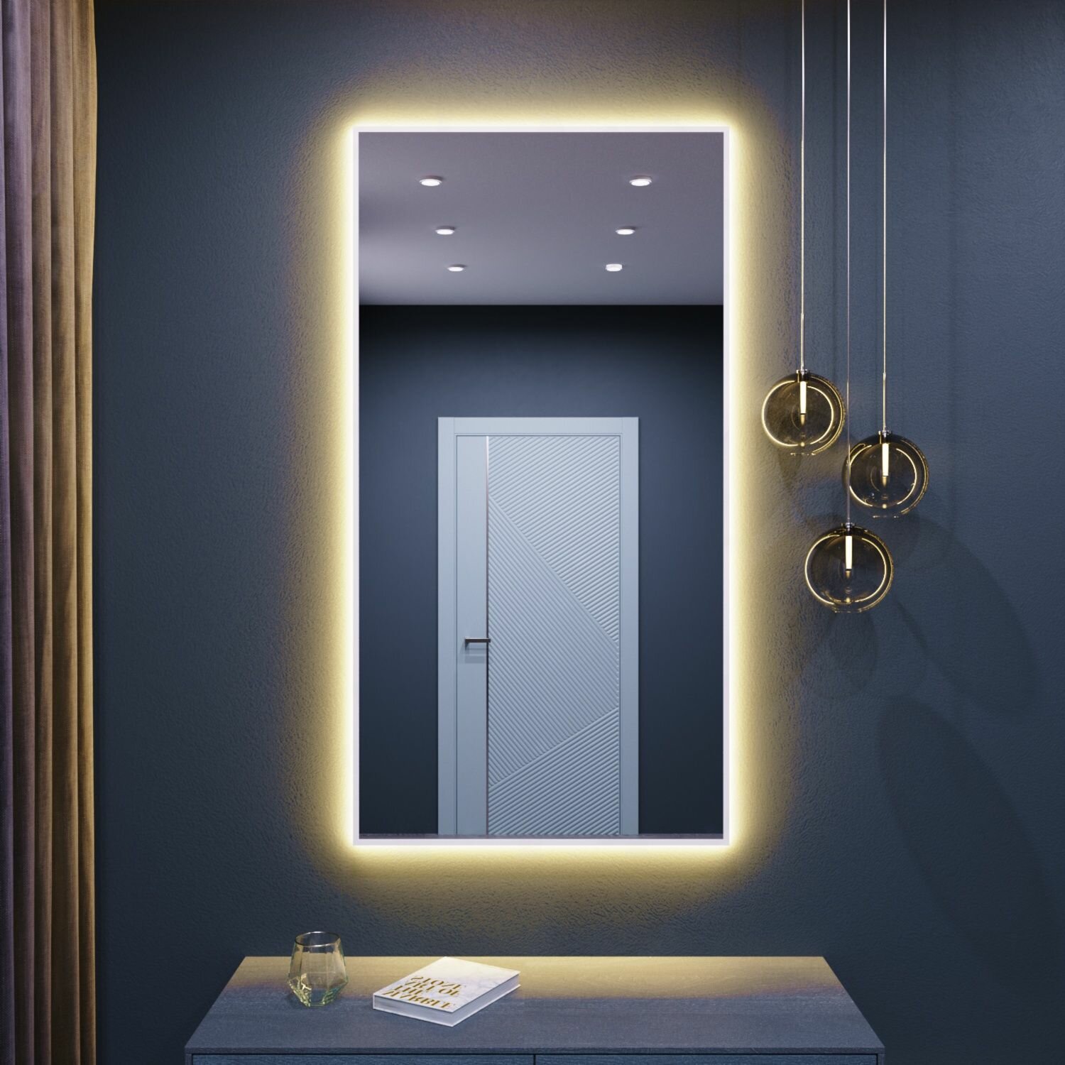 Зеркало настенное 130х60 см. BLX MIRROR с подсветкой в алюминиевой раме. Свет: Теплый белый 3000К, Белое