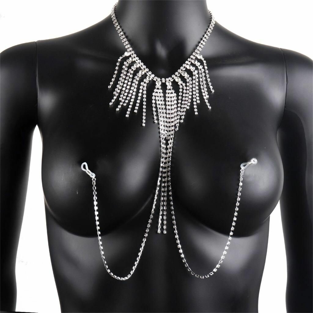 Цепочка для ожерелья с кисточкой на теле-Серебристая