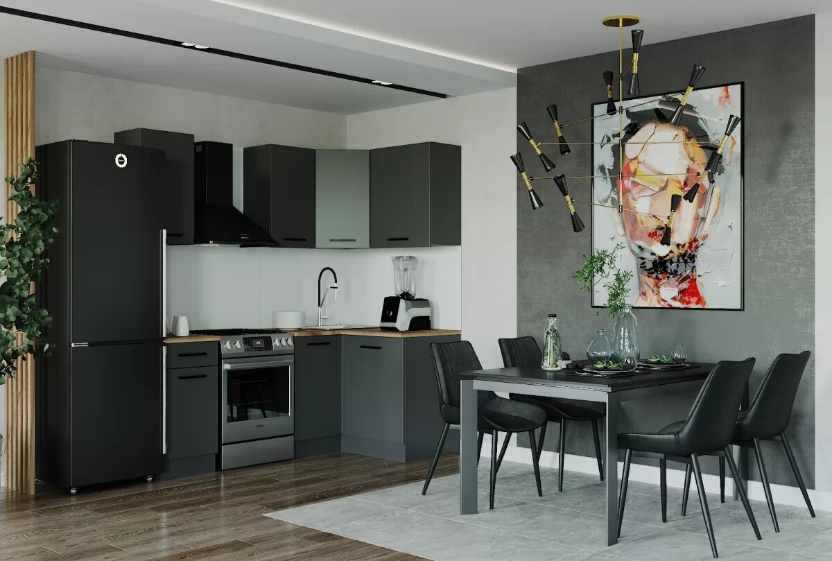 Кухонный гарнитур Sanvut угловой Антрацит 2000х1200 столешница 38 мм, каркас ЛДСП, фасад ЛДСП, Антрацит