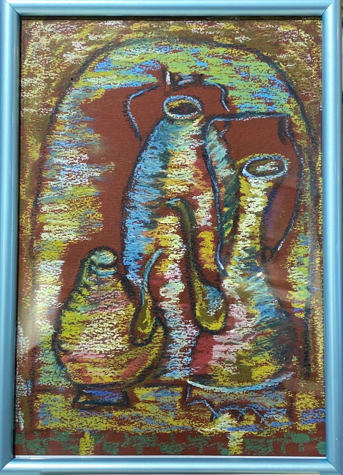 Картина в раме. Старинные кувшины. Пастель. А4