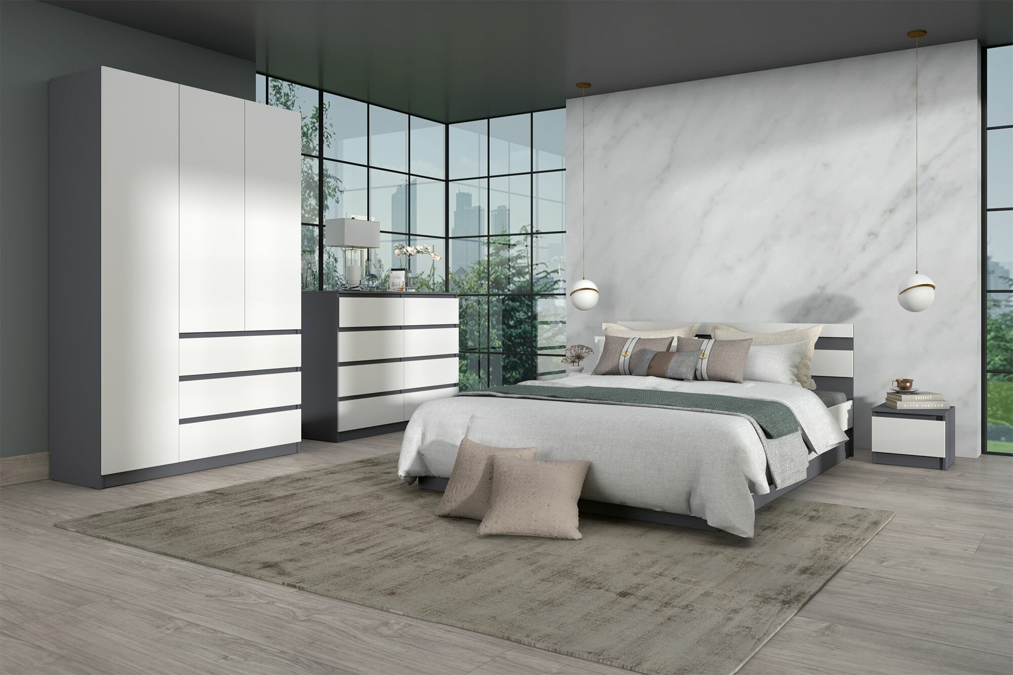 Комплект мебели для спальни Соната набор 1 Графит/Белый текстурный