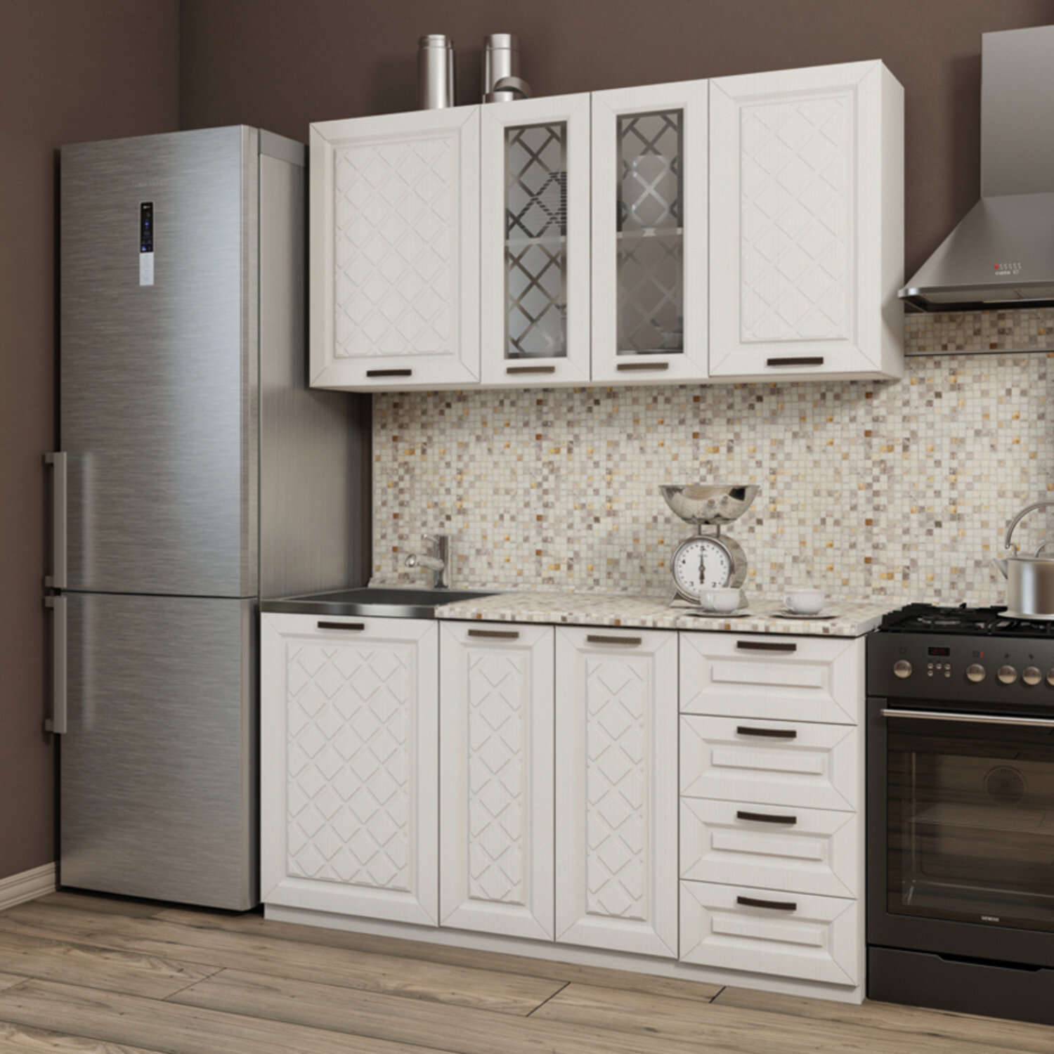 Кухонный гарнитур, кухня, готовый комплект Агава 1,5 метра Лиственница светлая