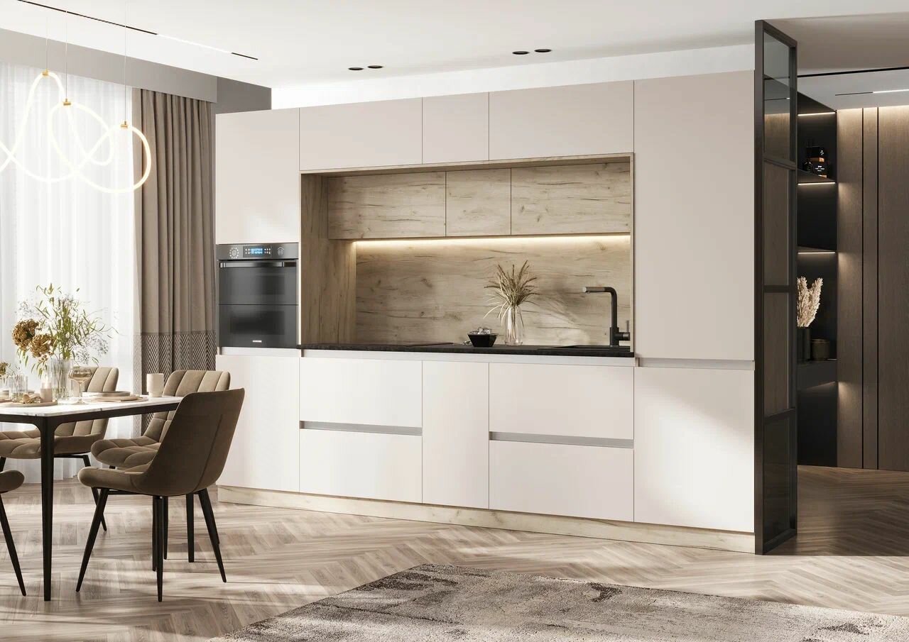 Кухня Карина ЛДСП 340 см. Кашемир, Дуб Крафт серый