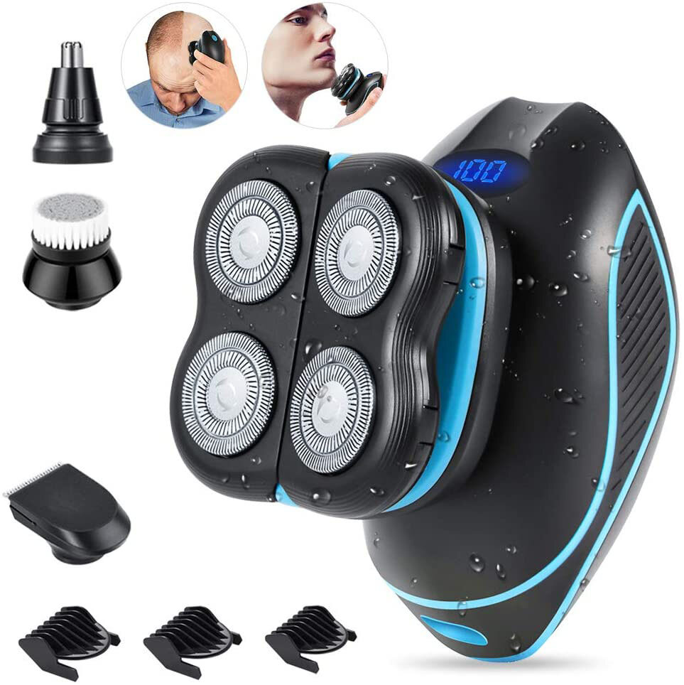 Бритва для головы, бритвы для лысых мужчин, плавающая электробритва 5D для мужчин, бритва для лысой головы 5 в 1 с машинкой для стрижки волос, триммер для носа, щеточка для очищения и пилинга лица