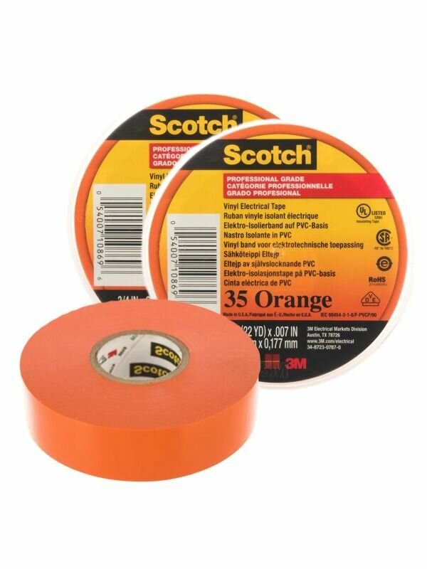 Изолента 3M 2 шт, герметизирующая лента высшего класса 3М Scotch 35 Orange 19мм х 20м х 0,18мм