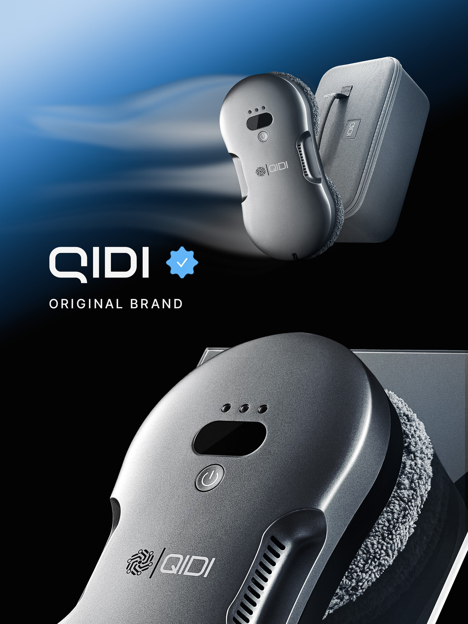 Робот мойщик окон с кейсом и автоматически распылением, серый металлик