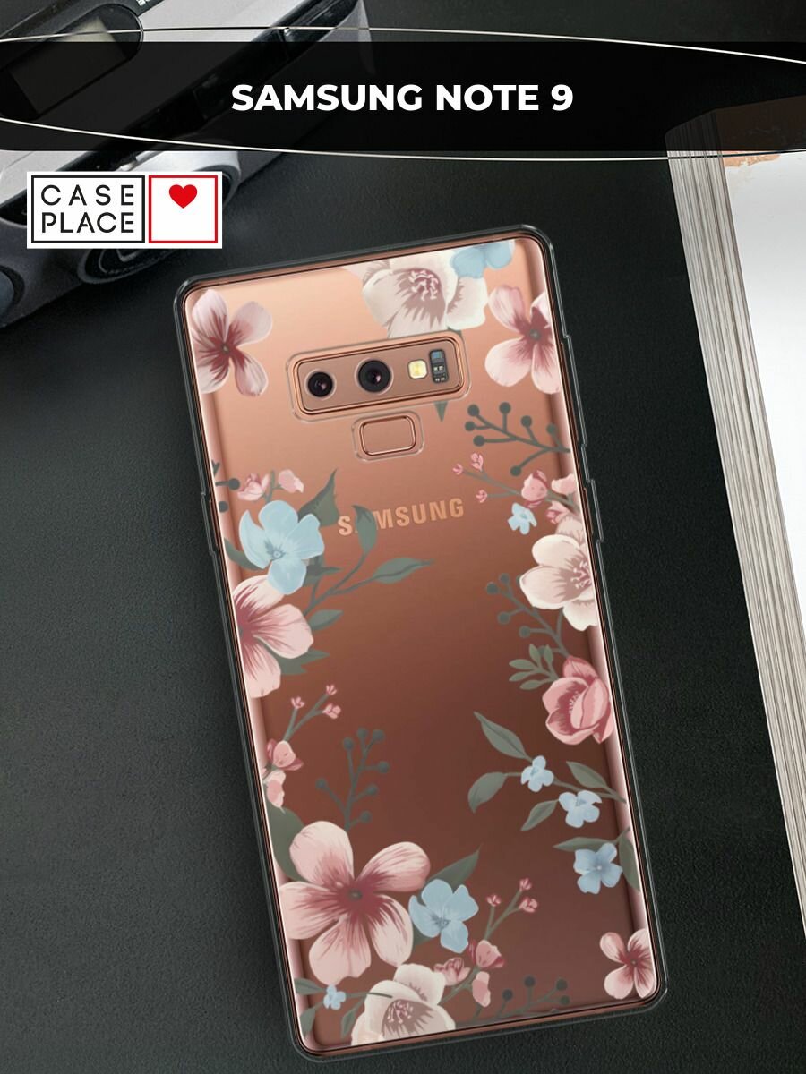 Чехол на Samsung Galaxy Note 9 / Самсунг Галакси Нот 9 с принтом "Нежная рамка из цветов", прозрачный