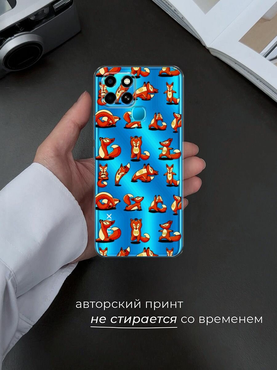 Чехол на Infinix Smart 6 / Инфиникс Смарт 6 с принтом "Йога для лисы", прозрачный — фото 1
