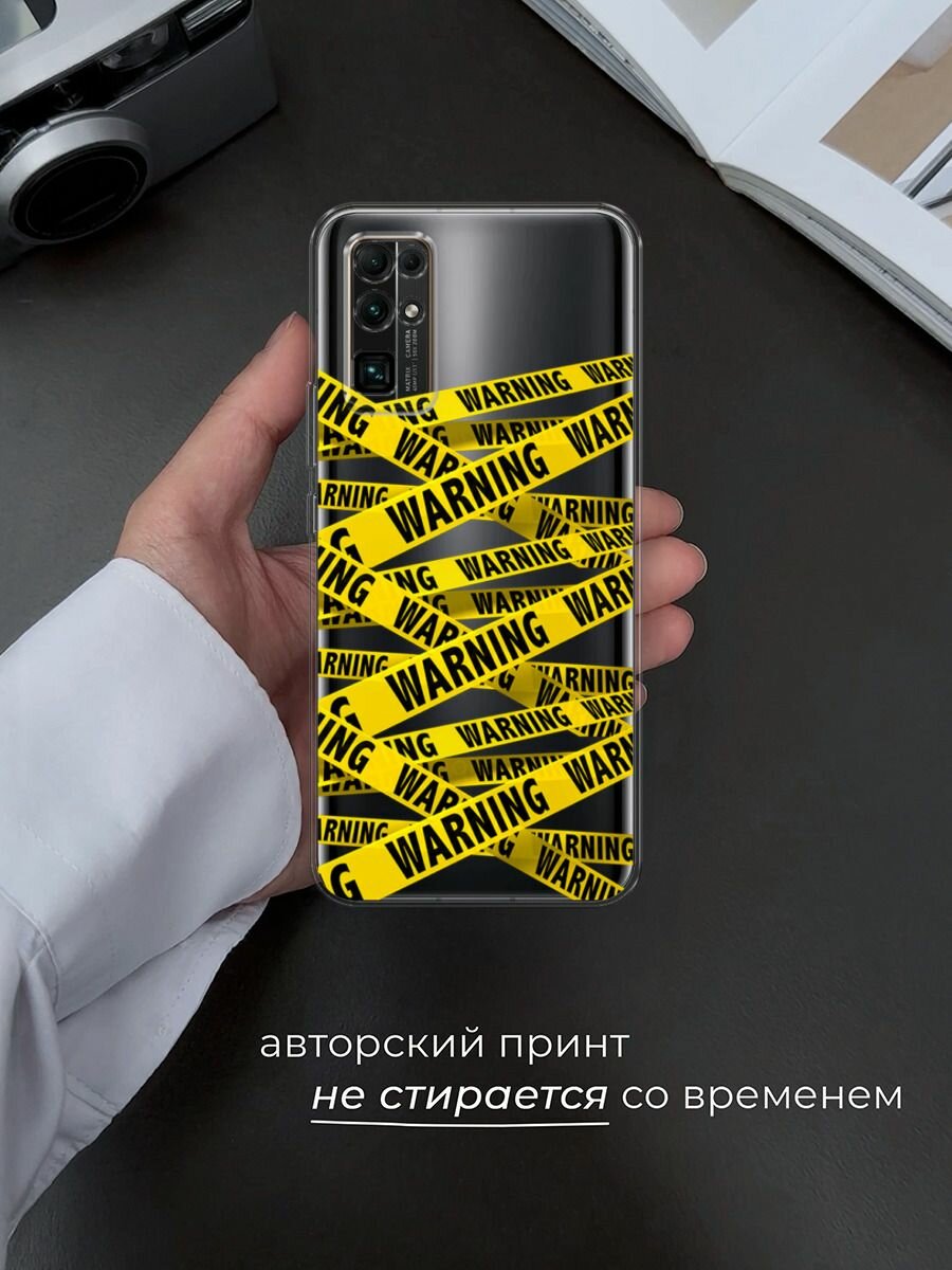 Чехол на Honor 30 / Хонор 30 с принтом "Warning!", прозрачный — фото 1