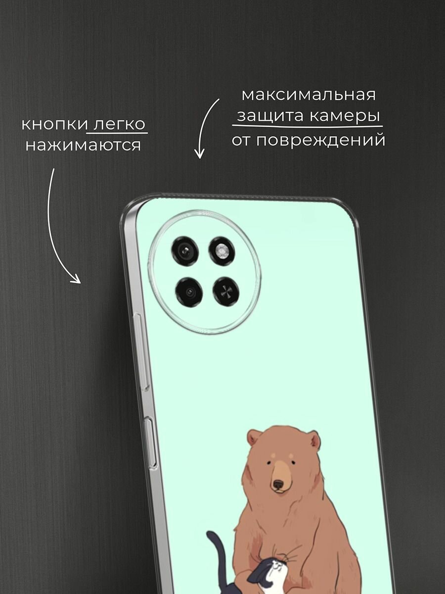 Чехол на Itel S23 / Ител S23 с принтом "Медведь и кошка дружба" — фото 1