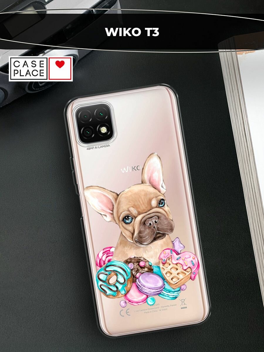 Чехол на Wiko T3 / Вико Т3 с принтом "Бульдог и сладости", прозрачный