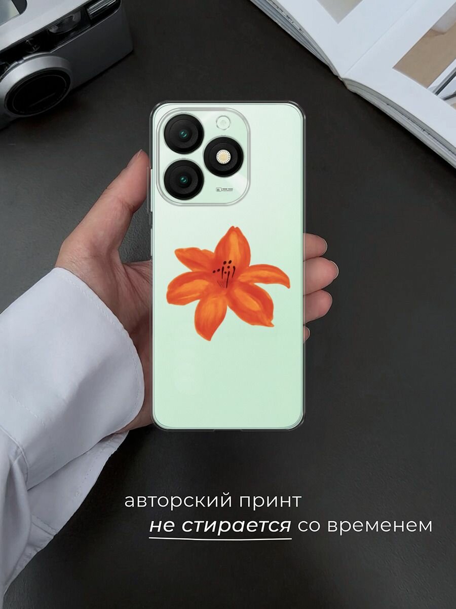 Чехол на Itel A50 / Ител А50 с принтом "Оранжевый цветок", прозрачный — фото 1