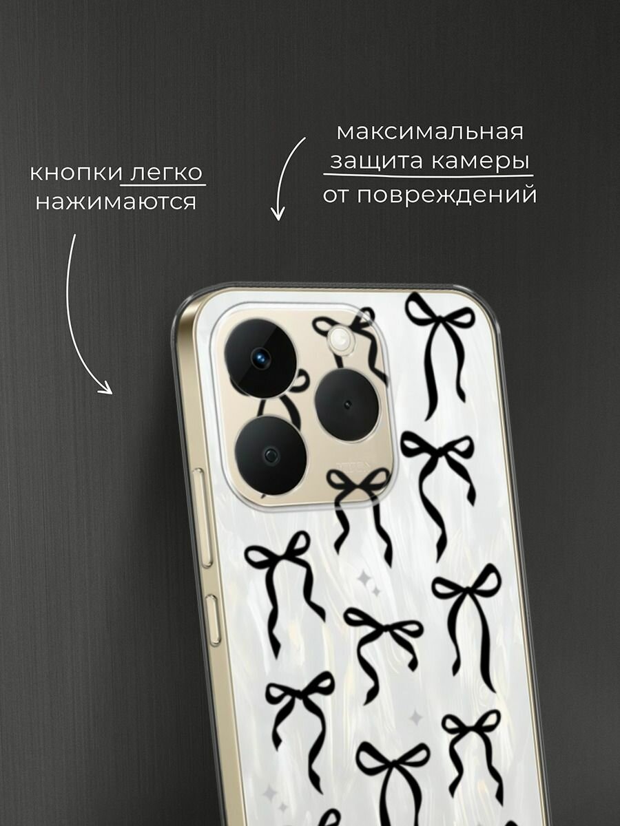Чехол на Realme 15T / Реалми 15Т с принтом "Black bows", прозрачный — фото 1